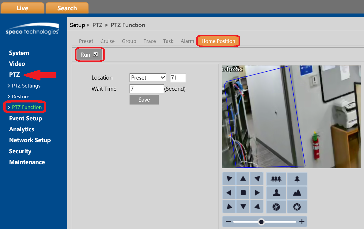 How to set Home Position on a PTZ camera.