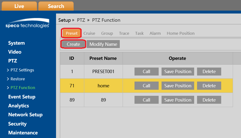How to set Home Position on a PTZ camera.