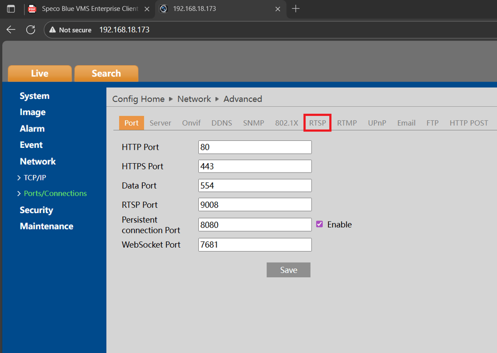 How to use an RTSP Stream from a Speco Blue Camera