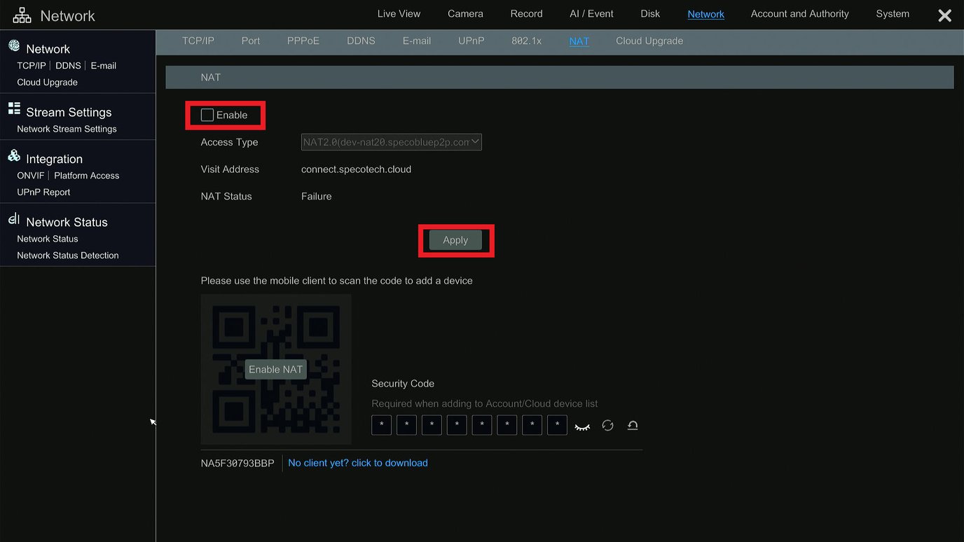 Troubleshooting NAT Failure on Speco Blue Recorder