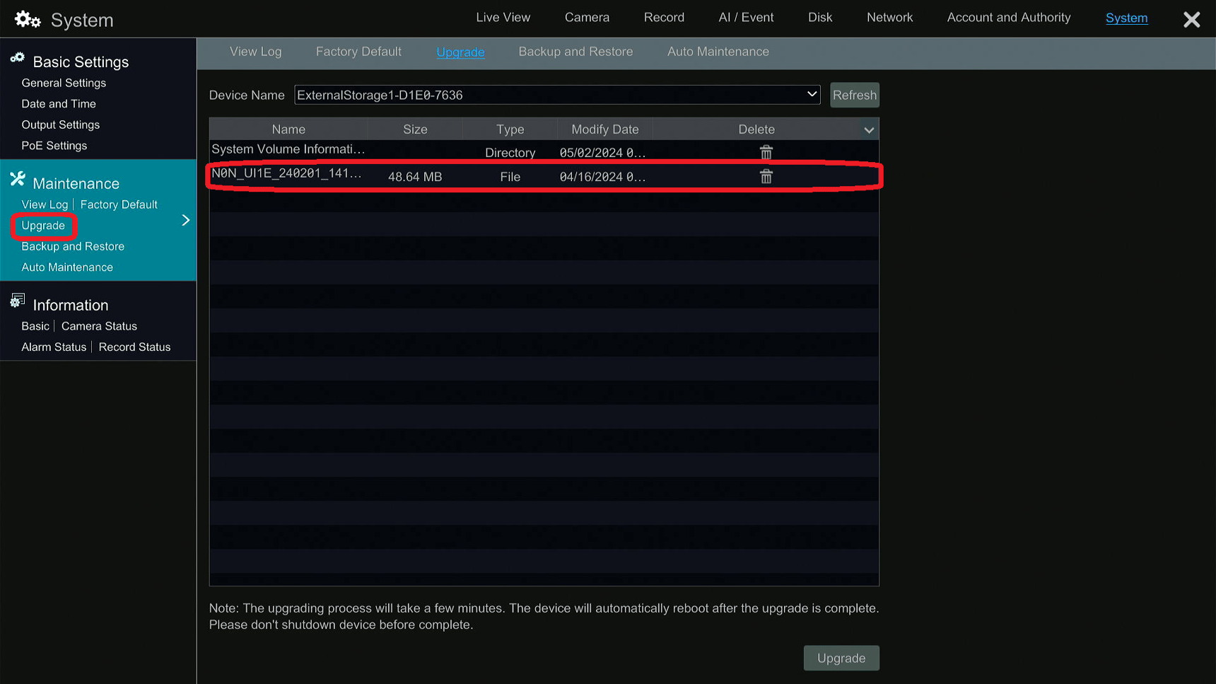 How to upgrade firmware on a Speco Blue recorder