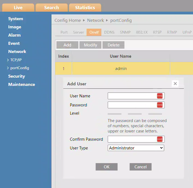 How to set an ONVIF password on a Speco Blue Series camera.